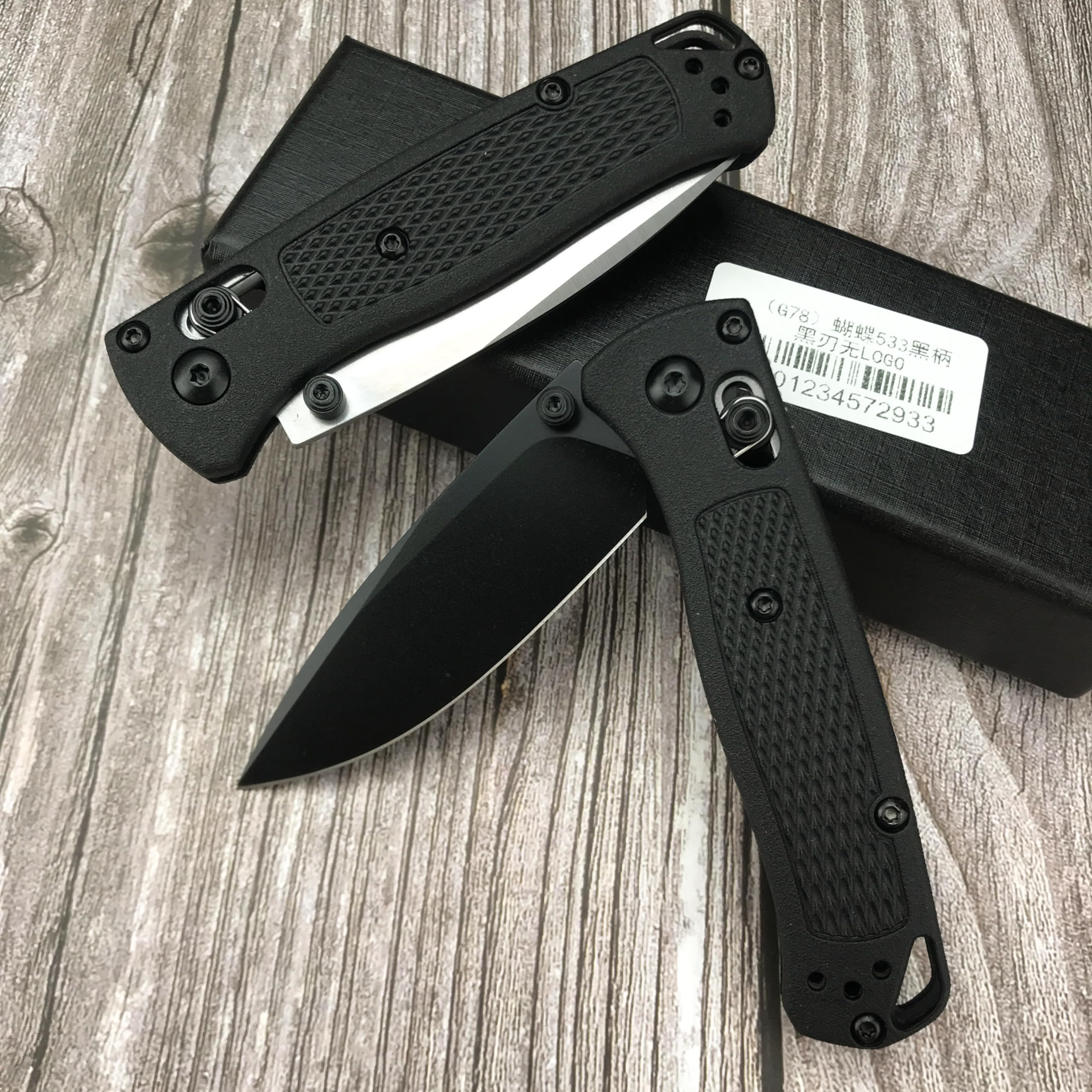 EDC Mini Black Lightweight Folding Pocket Knife Manual Thumb Studs Open Plain Edge Coated Fiberglass Handle (White bLade)