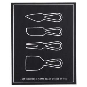 santa barbara design studio cheese knives gift set white & black cardboard book gifts, 4-pieces, matte black