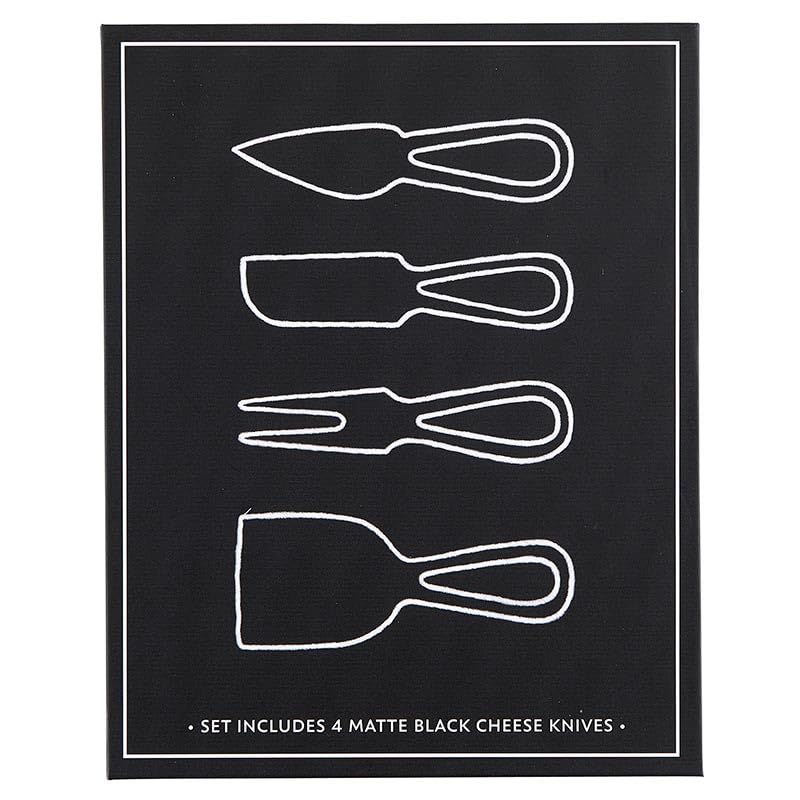 Santa Barbara Design Studio Cheese Knives Gift Set White & Black Cardboard Book Gifts, 4-Pieces, Matte Black