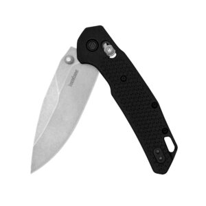 kershaw heist folding pocket knife, 3.2 inch clip point d2 steel blade, stonewashed finish, duralock locking mechanism, black