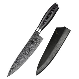 cuttana chef's knife - 8-inch - vanguard series - 67-layer damascus vg10 japanese steel - including wooden sheath and gift - box professional kitchen chef's knife, ergonomic pakkawood handle