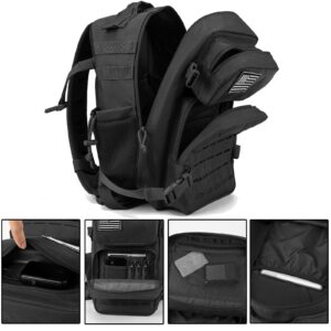 QT&QY 25L Military Tactical Backpacks For men Survival Army Laser cut Molle Daypack small EDC Bug Out Bag Gym Rucksack With Dual Cup Holders medical Rucksack Black