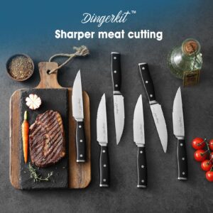 Dingerkit Steak Knives Set of 6, Black Steak Knives - Serrated High Carbon Stainless Steel Steak Knife Set for Dinner Knives Set with Gift Box, 5″ Inches