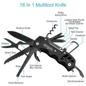 Bovgero Multitool Knife, 16 in 1 Pocket Knife, Handmade Multi Tool Knife, Gift for Men boyfriend dad him husband, Black