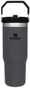 stanley iceflow stainless steel tumbler - vacuum insulated water bottle for home, office or car reusable cup with straw leak resistant flip cold for 12 hours or iced for 2 days, charcoal, 30oz