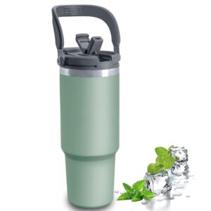 zhzhled 30 oz tumbler with handle, vacuum insulated water bottle with 2-in-1 lid and straw, double wall stainless steel coffee cup travel mug leak proof flip, cold for 12 hours iced for 24 hours