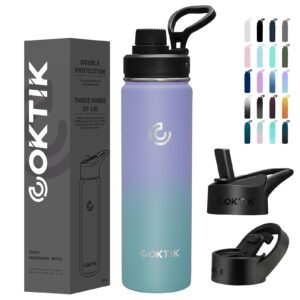 coktik insulated stainless steel water bottle with straw lid, 22 oz wide mouth double wall vacuum insulated water bottle leakproof lightweight for hiking, biking, running(sweet candy)