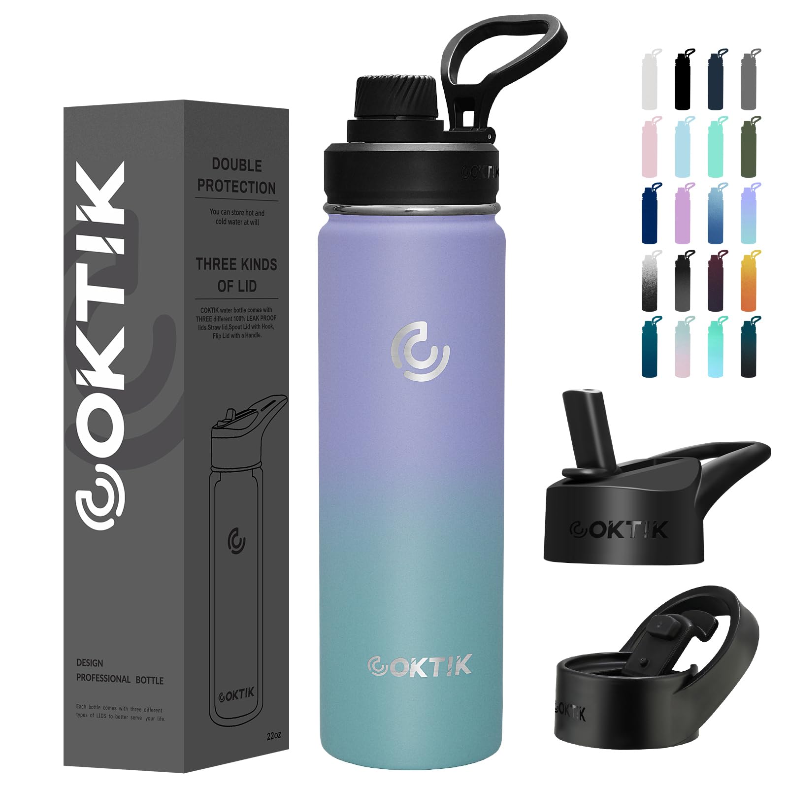 COKTIK Insulated Stainless Steel Water Bottle With Straw Lid, 22 oz Wide Mouth Double Wall Vacuum Insulated Water Bottle Leakproof Lightweight for Hiking, Biking, Running(Sweet Candy)