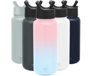 simple modern water bottle with straw lid vacuum insulated stainless steel metal thermos bottles | reusable leak proof bpa-free flask for gym, travel, sports | summit collection | 32oz, pink & blue