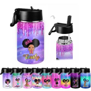 m yescustom custom kids insulated water bottle for school, multi color 12oz personalized name stainless steel thermos water bottles for girls water bottle with straw lid handle waterbottle gift