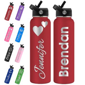 personalized water bottles with straw lid 24/32/40oz custom engraved name logo stainless steel insulated bottle customized gift for school sport gym work