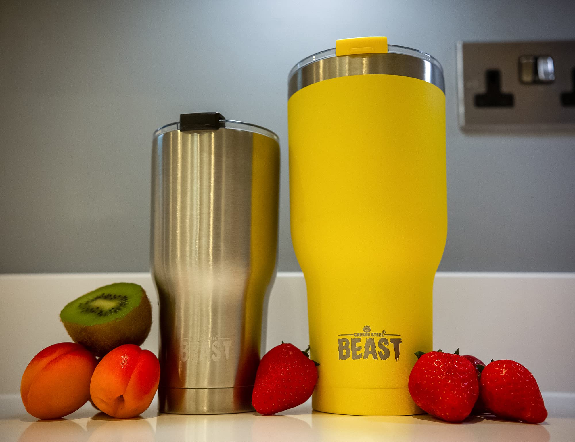 Beast 40 oz Tumbler Stainless Steel Vacuum Insulated Coffee Ice Cup Double Wall Travel Flask (Lemon)