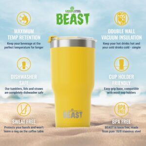 Beast 40 oz Tumbler Stainless Steel Vacuum Insulated Coffee Ice Cup Double Wall Travel Flask (Lemon)