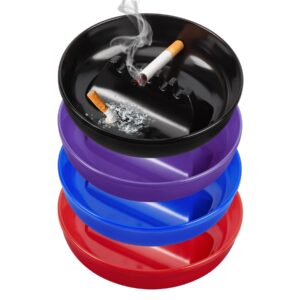 monoture ash tray for cigarettes,indoor/outdoor ashtray for patio、home、office decor,vintage plastic ashtrays for cigarettes with 5 cigarette ports,cool home ashtrays round 4-pack of mixed colors