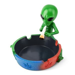 monoture ash tray for weed,outdoor ashtray for patio,ash trays for cigarettes tabletop office decor,cool alien ashtray for outside to alien lovers,indoor home ashtrays as fantasy gifts for men-green