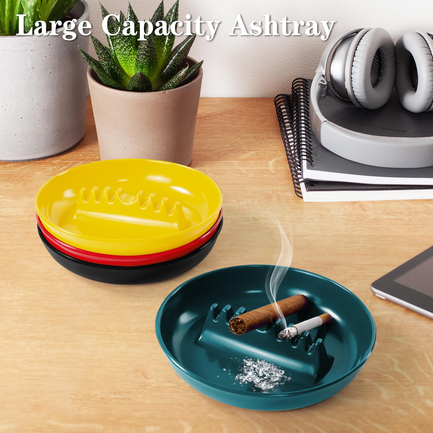 Grovind Ash Tray for Cigarettes [4 Pack] Melamine 7 Inches Outdoor Ashtray for Patio, Plastic Ashtrays With 7 Cigarette Holders, Home Office Indoor Outdoor Use