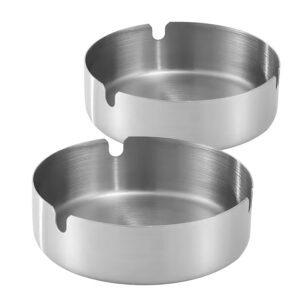 ashtray stainless steel cigarette ashtray ash tray for cigarettes 2 pack (silver, 3.15in)