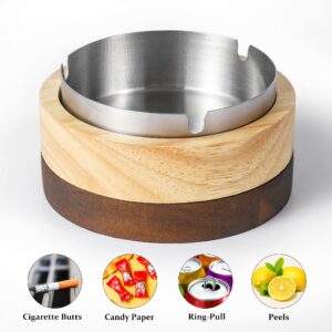 DDAJJAJ Cute Ashtrays for Cigarettes Smokeless Ash Tray with Stainless Steel Liner Windproof Wooden Ashtray with Lid for Home Office Tabletop Outside Patio