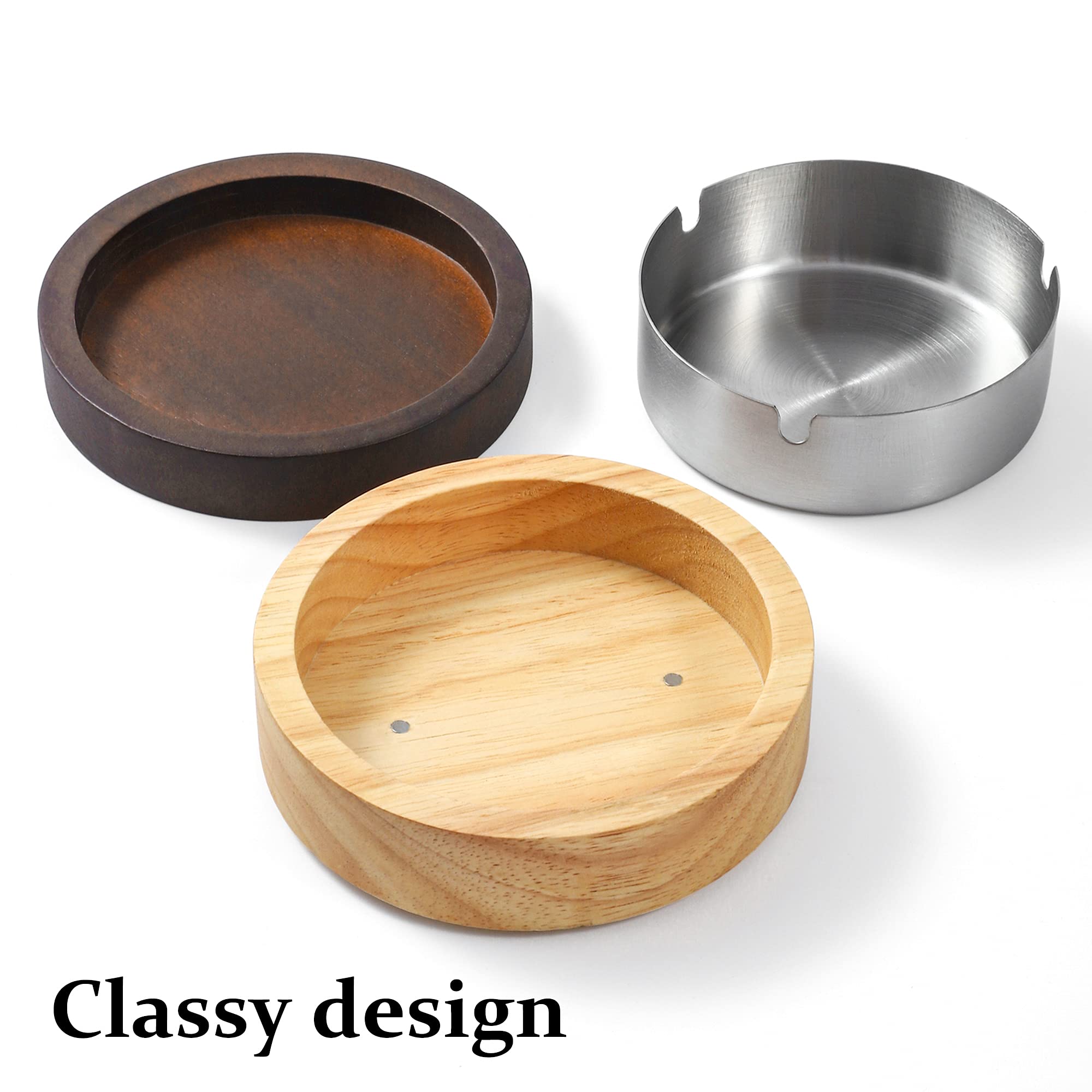 DDAJJAJ Cute Ashtrays for Cigarettes Smokeless Ash Tray with Stainless Steel Liner Windproof Wooden Ashtray with Lid for Home Office Tabletop Outside Patio