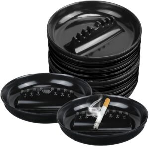 12 pcs round melamine ashtray large plastic 6.69'' ashtray holder vintage ash tray for indoor outdoor home bar restaurant tabletop ash tray (black)