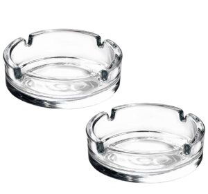 destalya glass ashtrays for cigarettes, round ash tray for home office patio porch deck decoration, cute pretty ash holders for indoor or outdoor use, pack of 2 (clear)