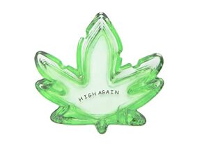 glass home ashtray marijuana leaf shape ashtrays for weed 420 cannabis cigarette ash tray for men, secret santa gag gift (green)