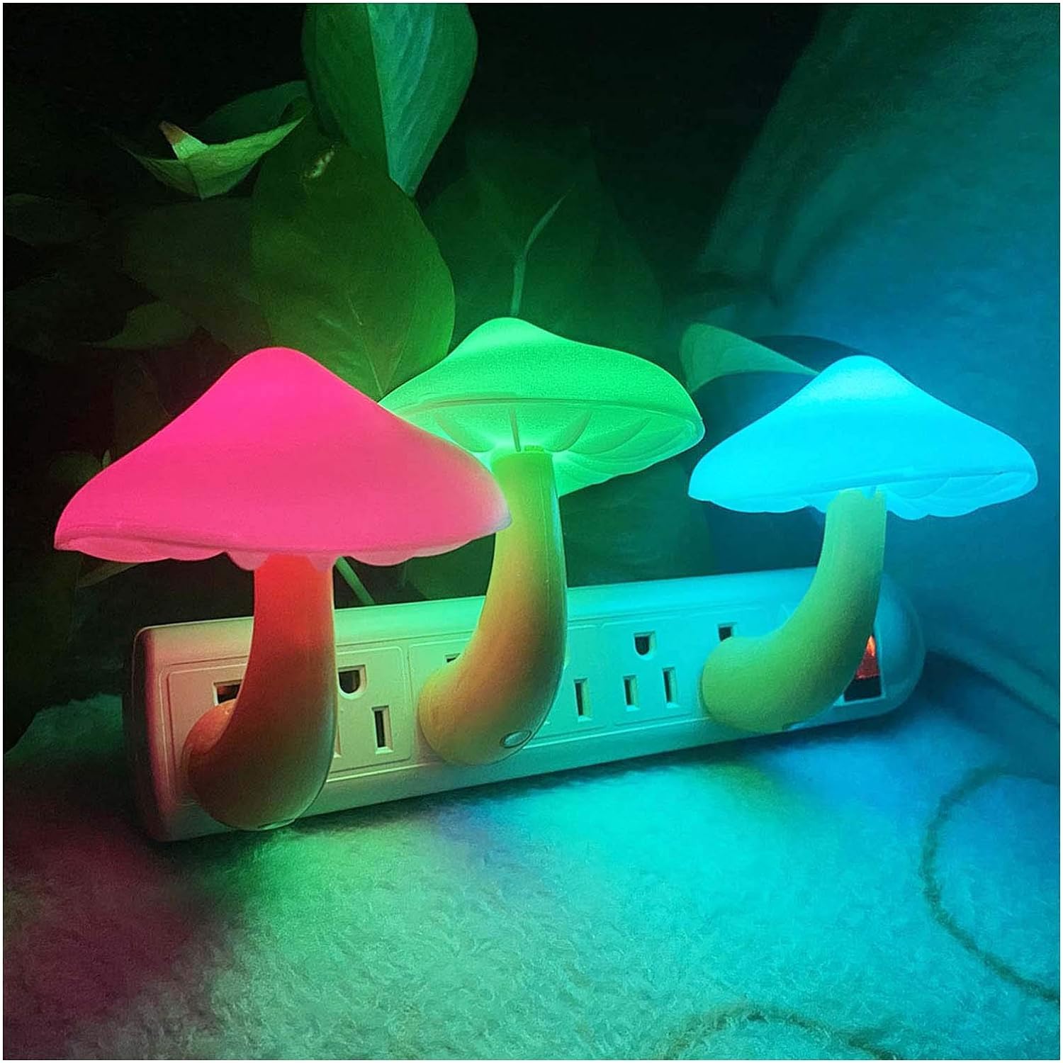 UTLK [3 Pack Plug-in LED Mushroom Night Light Lamp with Dusk to Dawn Sensor,Plug in Bed Cute Nightlight lamp Wall Baby Lights for Kids Children (7-Color)