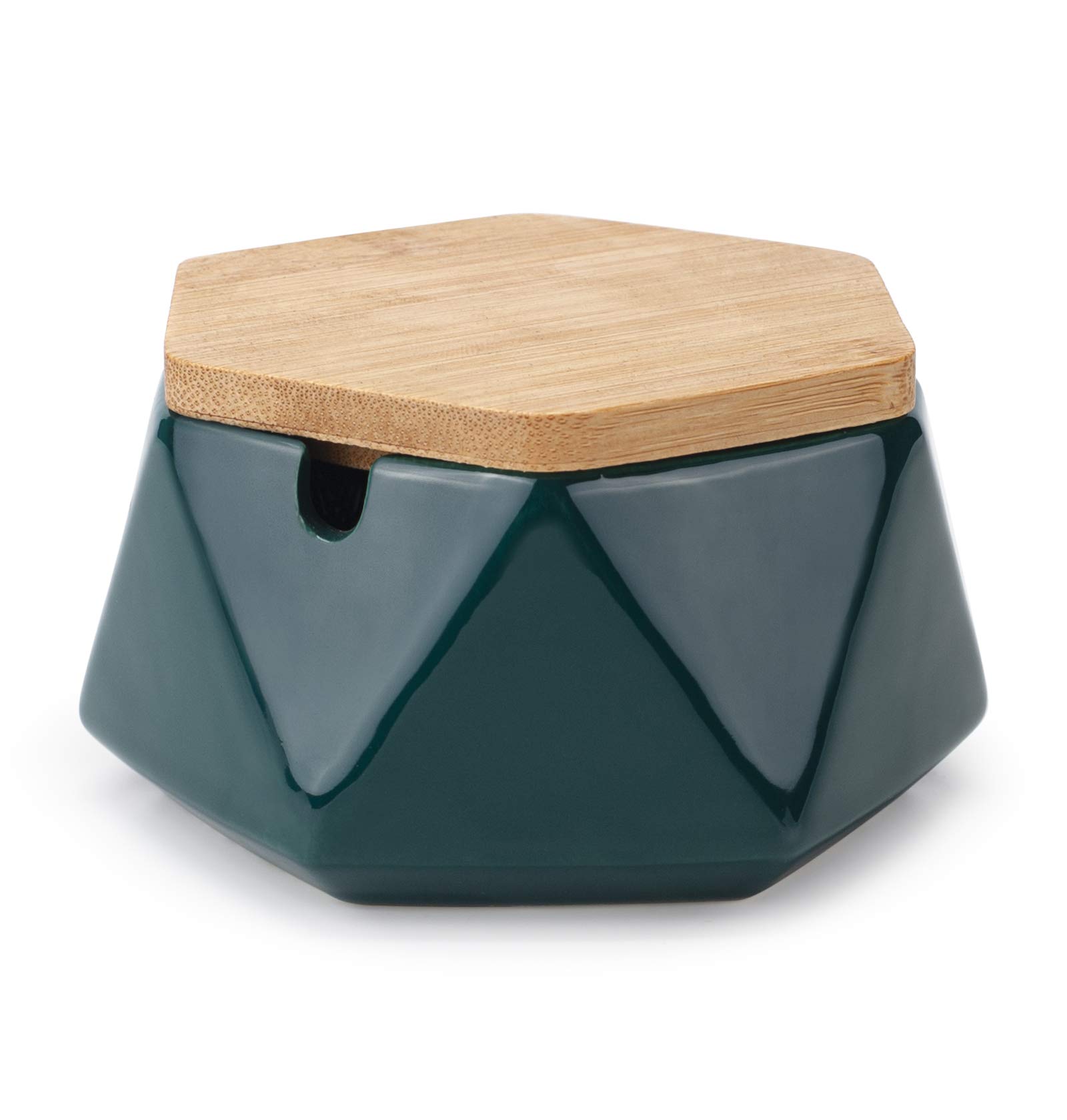 Ceramic Geometric Ashtray with Lid, Windproof Ceramic Ashtray for Indoor or Outdoor Use, Home Office Decoration, Dark Green