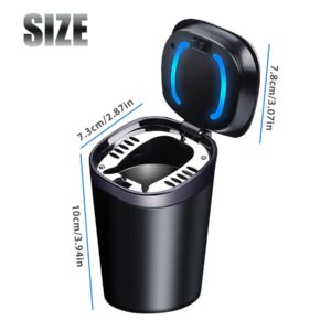 Car Ashtray with Lid Smell Proof, Smokeless Ashtray, Mini Car Trash Can, Detachable Stainless Steel Ash Tray with Lid and LED Blue Light