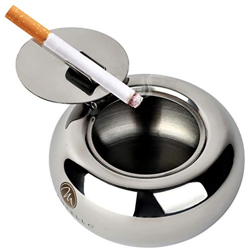 Mantello Ashtray for Outside, Ashtray with Lid Smell Proof, Stainless Steel Home Ashtrays, Ashtray with Cover, Indoor/Outdoor Ashtray