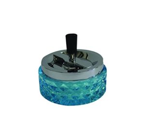 hank star 4.75" round push down glass ashtray with spinning tray ~ choose your own color (aqua blue)