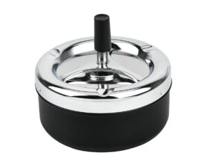 round push down ashtray with spinning tray metal cigarette ash tray large 5.2 inches home ashtray for outside patio - black