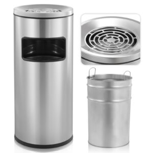 beamnova outdoor trash can with lid stainless steel commercial garbage enclosure yard garage inside barrel industrial garbage can heavy duty waste container, 12.4 * 27 in /31.5 * 68.5cm