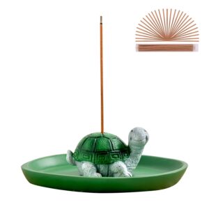 chunche cute turtle incense holder for sticks, incense burner with 30 incense sticks, handmade ash catcher for home decoration (green)