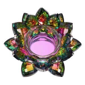 ownmy colorful crystal lotus flower tea light holder lotus petals votive candle holder, crystal lotus tealight candle stand lotus dappen dish lotus candle lamps for table centerpiece wedding decor