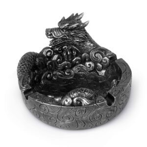 world of wonders clouds of smoke chinese dragon ashtray | cigarette tobacco accessories | smoking novelty figurine | medieval home decor resin dish - 4.75"