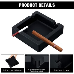 2 Pcs Cigar Outdoor Ashtray Square Ash Tray 6 Inch Silicone Ashtray Men Ashtray Deep Cool Ashtrays with 4 Dual Use Rest for Christmas Gift Patio Outside Indoor Home Decor (Black)