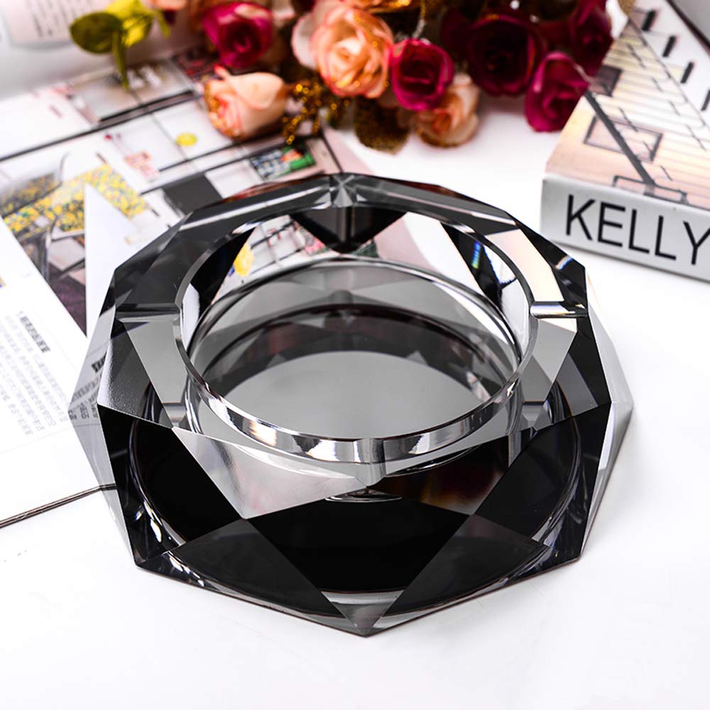 Ashtray, Crystal Ash Tray Holder for Home Office Tabletop Decoration, Gift Ashtray, Beautiful Decoration Craft, Black