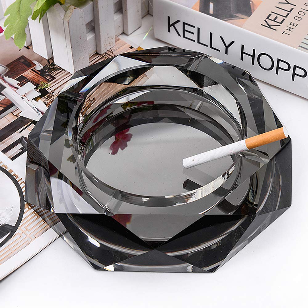 Ashtray, Crystal Ash Tray Holder for Home Office Tabletop Decoration, Gift Ashtray, Beautiful Decoration Craft, Black