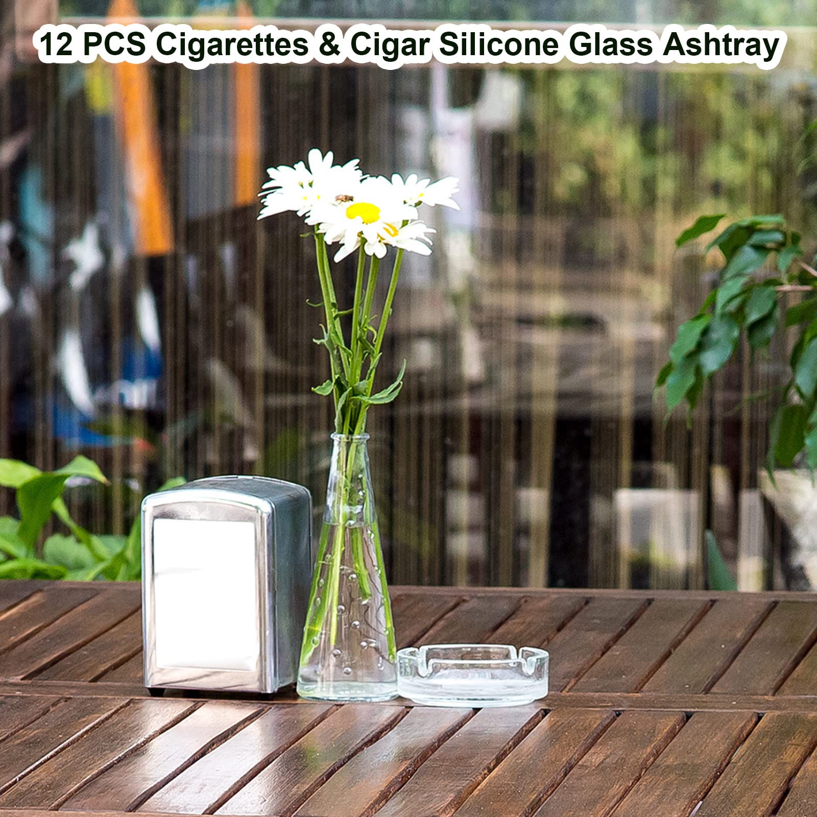 Fabbay Glass Ashtrays Bulk for Cigarette Cigar Crystal Ashtray Large Home Round Clear Ashtray Cool Office Decor Outdoor and Indoor Use Patio Porch Deck Decoration, 4.21 x 1.3 Inches (Clear)