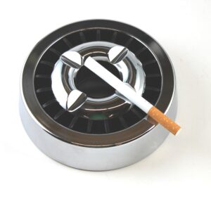 buddies silver round metal ashtray built-in extinguisher and storage 5 1/2"