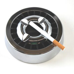 Buddies Silver Round Metal Ashtray Built-In Extinguisher and Storage 5 1/2"