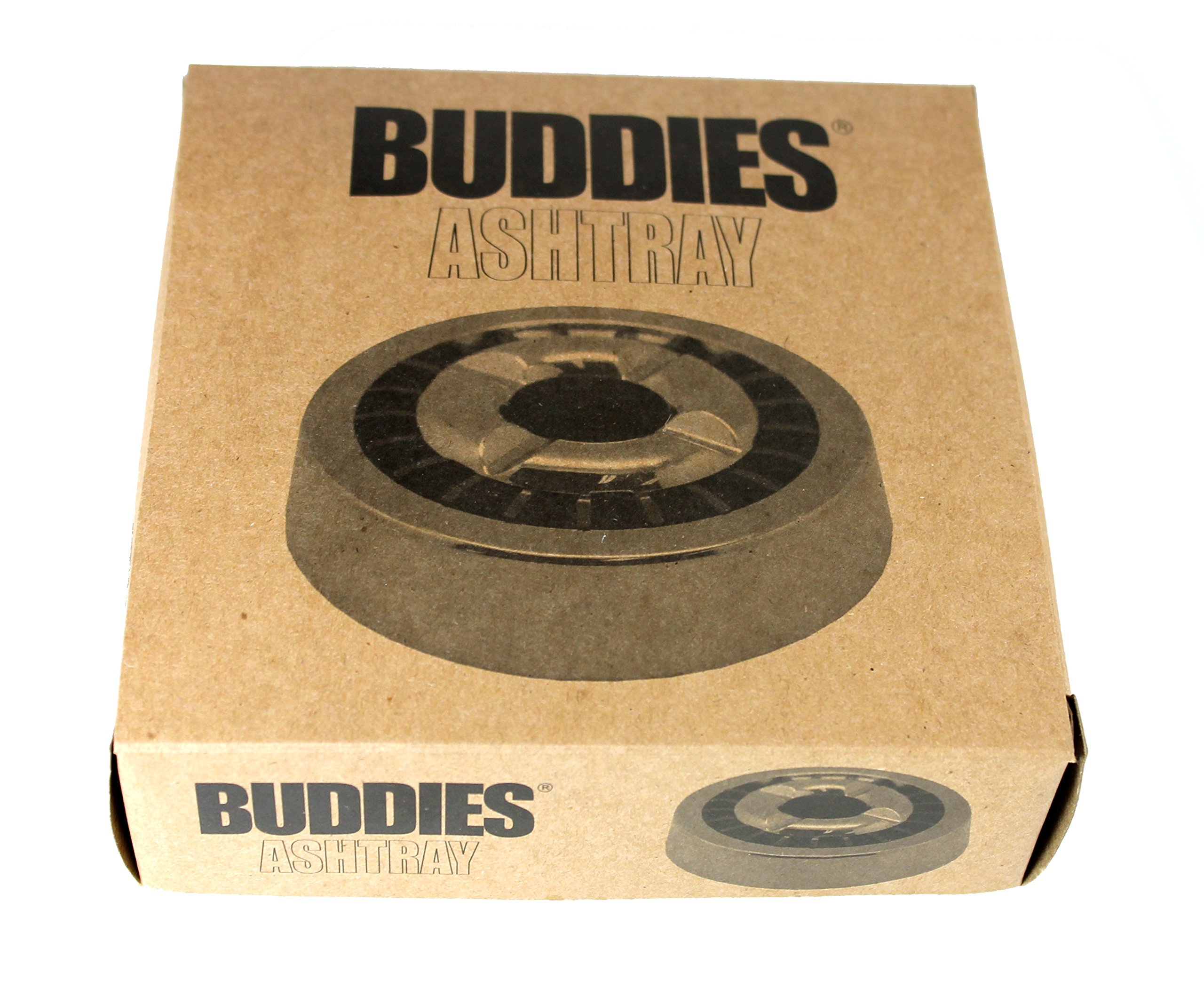 Buddies Silver Round Metal Ashtray Built-In Extinguisher and Storage 5 1/2"