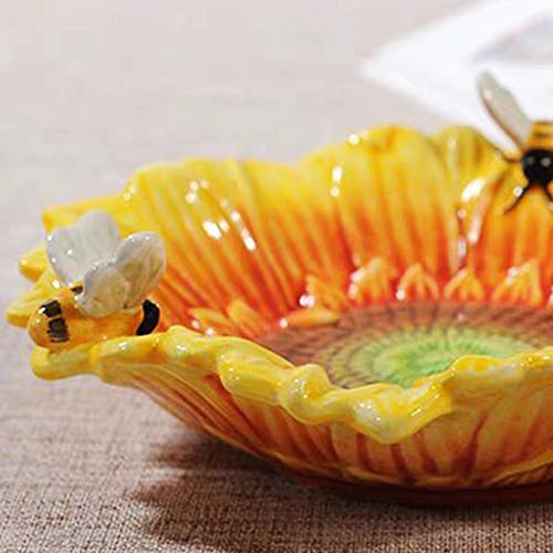 Sizikato 6-Inch Porcelain Ashtray, Lovely Sunflowers and Bees.