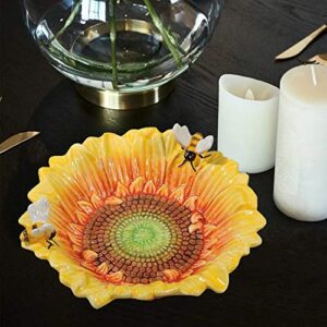 Sizikato 6-Inch Porcelain Ashtray, Lovely Sunflowers and Bees.