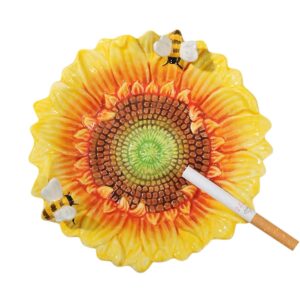 sizikato 6-inch porcelain ashtray, lovely sunflowers and bees.