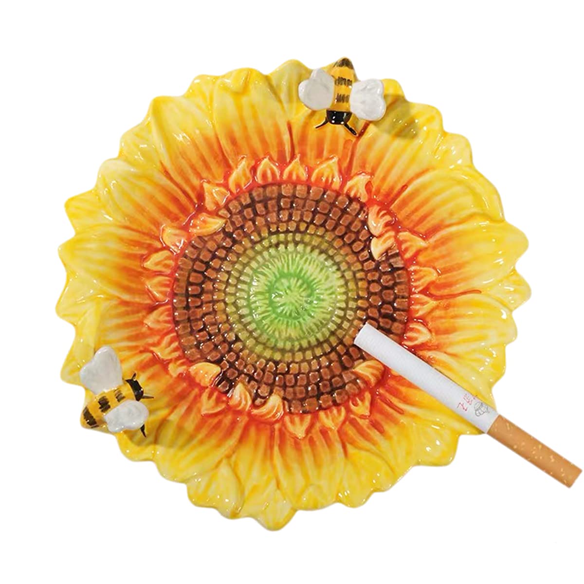 Sizikato 6-Inch Porcelain Ashtray, Lovely Sunflowers and Bees.