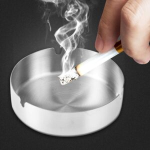 Pack of 4 Ashtray Round Stainless Steel Cigarette Ashtray Set for Hotel, Restaurant, Outdoors and Indoor