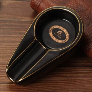 G Galiner Cigar Ashtray, Travel Ceramic Ashtray for Cigars, Outdoor Cigar Ash Tray Accessoires(Black With Golden line)