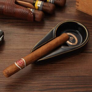 G Galiner Cigar Ashtray, Travel Ceramic Ashtray for Cigars, Outdoor Cigar Ash Tray Accessoires(Black With Golden line)